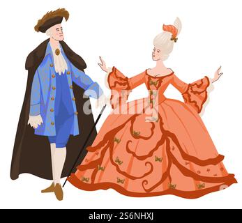 Noble man and woman at ball in fancy clothing Stock Vector Image & Art ...