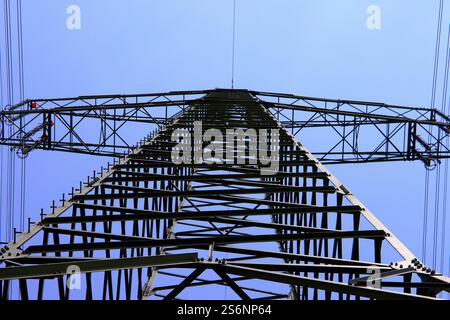 High-voltage pylon from the frog's perspective Stock Photo - Alamy