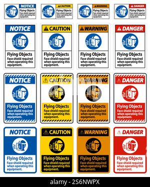Warning Sign Flying Objects, Face Shield Required When Operating This ...