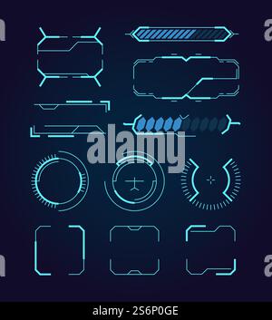 Set of modern frames, callouts for user menu interface elements in futuristic style. Game ...
