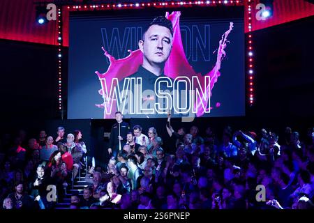 Kyren Wilson's walk on during the match between Kyren Wilson and Si ...