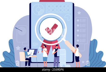 Iso certification illustration with people Vector illustration Stock ...