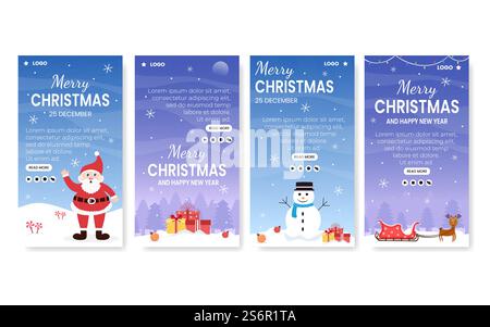 Merry Christmas Day Stories Template Flat Design Illustration Editable ...