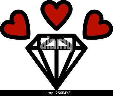Diamond With Hearts Icon. Editable Bold Outline With Color Fill Design ...