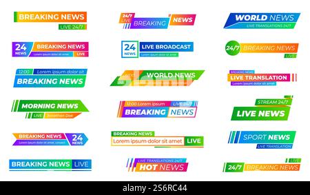 Headline information media screen frames. Breaking news tv bars for ...