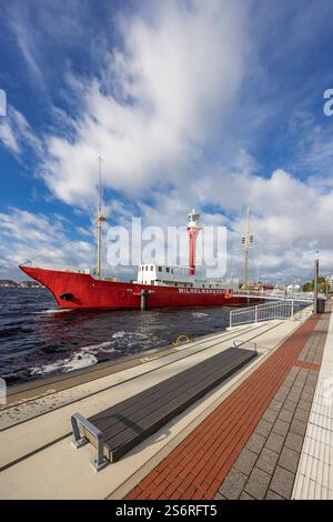 Restored museum ship, former lightship Weser 'Norderney' at Bontekai ...