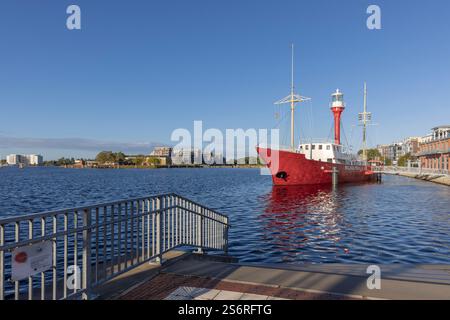 Restored museum ship, former lightship Weser 'Norderney' at Bontekai ...