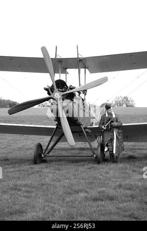 Re-enactor with Bi-plane at Stow Maries Great War Aerodrome Stock Photo ...