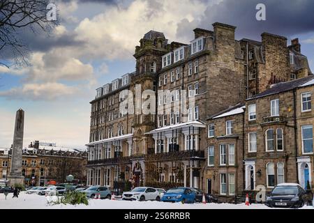 A snow scene in Harrogate town centre from Montpellier Hill,North ...