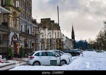 A snow scene in Harrogate town centre from Montpellier Hill,North ...