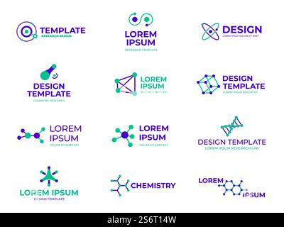 Hexagonal molecule badge. Molecular structure logo, molecular grids and ...