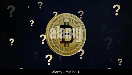 Bitcoin symbol with question marks, representing cryptocurrency ...