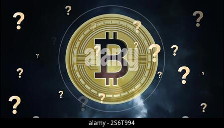 Bitcoin symbol with question marks, representing cryptocurrency ...