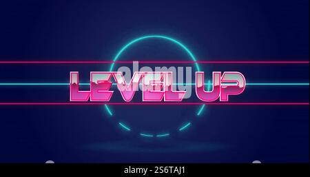 Level up text image over blue shapes on dark background Stock Photo - Alamy