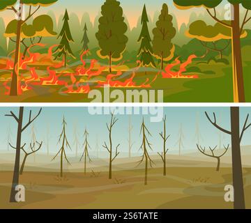 Cartoon natural disasters. Nature weather calamity, global warming ...