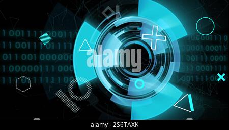 Futuristic digital interface with rotating circles and code image over ...