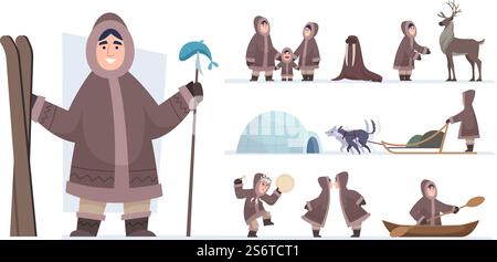 Eskimo characters. Traditional ethnic authentic characters cold alaska ...