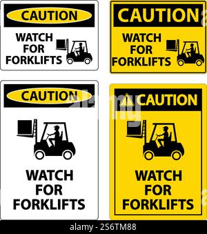 Caution Watch For Forklifts Sign On White Background Stock Vector Image ...