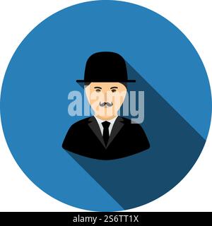 Poirot Mustache Icon. Flat Circle Stencil Design With Long Shadow ...