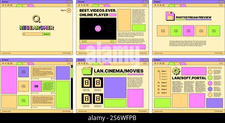Computer 90s UI. Retro 80s and 90s style GUI panels with buttons and ...