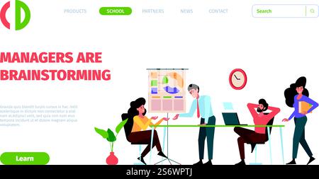 Business landing. Managers brainstorming dialogue active characters ...