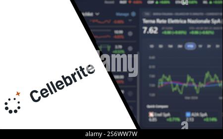 Cellebrite logo is displayed on smartphone. Cellebrite DI Ltd is a ...
