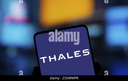 Dhaka, Bangladesh- 17 Dec 2024, Thales logo is displayed on smartphone ...