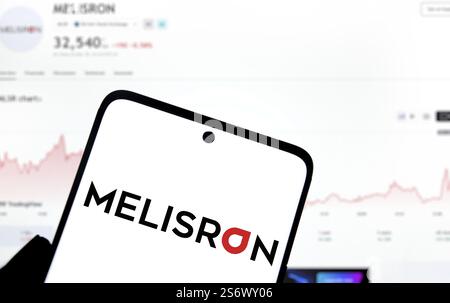 Melisron logo is displayed on smartphone. Melisron Ltd is an Israel based investment company ...