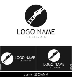 Cross Guitar Music Band Emblem Stamp Vintage Retro logo design Stock ...