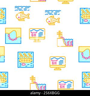 Tidal Power Plant Vector Seamless Pattern Color Line Illustration ...