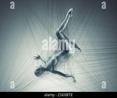 Abstract woman trapped in wires. Addiction and struggle concept. This ...