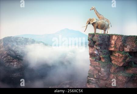 Elephant sitting on edge of a cliff and admiring the landscape. This is ...