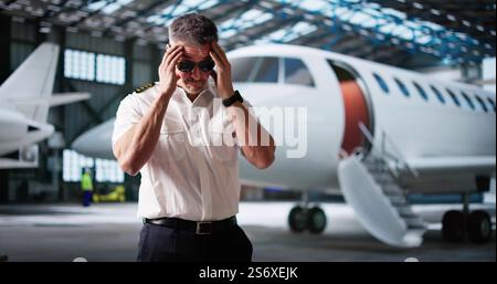 Tired Pilot With Accident Regret In Depression. Frustration And ...