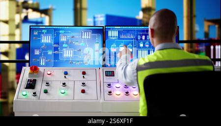 Scada System Engineer Operator At Cargo Export Shipping Port Stock ...
