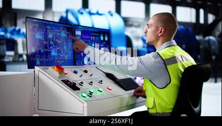 Power And Gas Plant Using AI Scada System On Computer Screens Stock ...