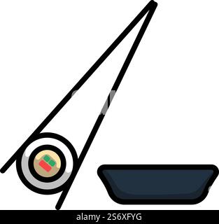 Icon Of Sushi With Sticks. Editable Bold Outline With Color Fill Design ...