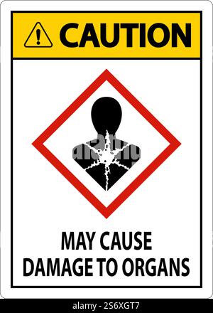 Caution May Cause Damage To Organs GHS Sign On White Background Stock ...