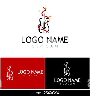 Cross Guitar Music Band Emblem Stamp Vintage Retro logo design Stock ...