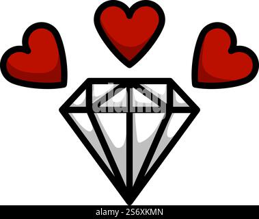 Diamond With Hearts Icon. Editable Bold Outline With Color Fill Design ...