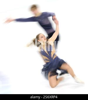 Mariia Pinchuk and Mykyta Pogorielov of Ukraine perform in rhythm dance ...