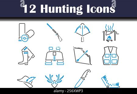 Hunting Icon Set. Editable Bold Outline With Color Fill Design. Vector ...