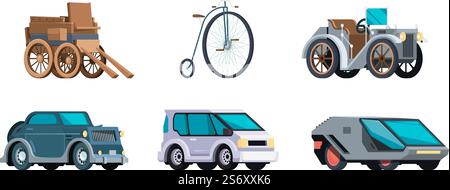Car evolution timeline flat background with vehicles of different ...