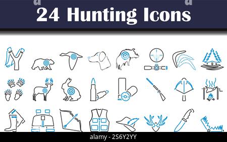 Hunting Icon Set. Editable Bold Outline With Color Fill Design. Vector ...