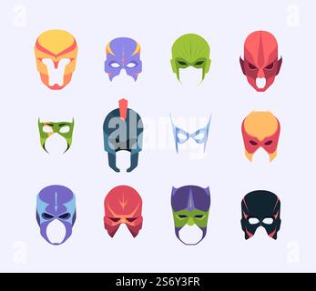 Set of comic character superheroes avatar icons in sticker style vector ...
