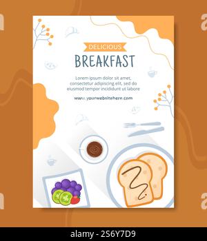 Breakfasts Poster Template Flat Cartoon Background Vector Illustration ...
