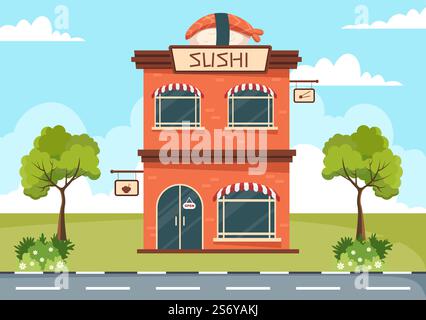 Japanese Food Building Cartoon Illustration Stock Vector Image & Art ...