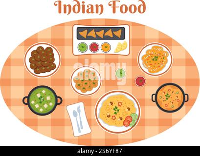 Indian Food Cartoon Illustration with Various Collection of Delicious ...