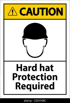 Caution Hard Hat Protection Required Sign On White Background Stock ...