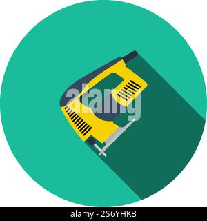 Jigsaw Icon. Flat Circle Stencil Design With Long Shadow. Vector ...