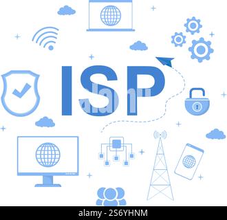 ISP or Internet Service Provider Cartoon Illustration with Keywords and ...